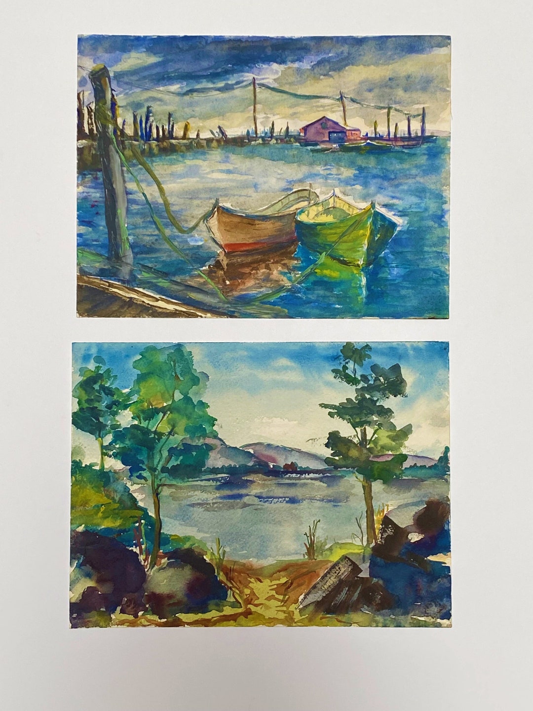 Vintage Lake Landscape Watercolor Paintings by Kay Arnold (9x12) - Etsy