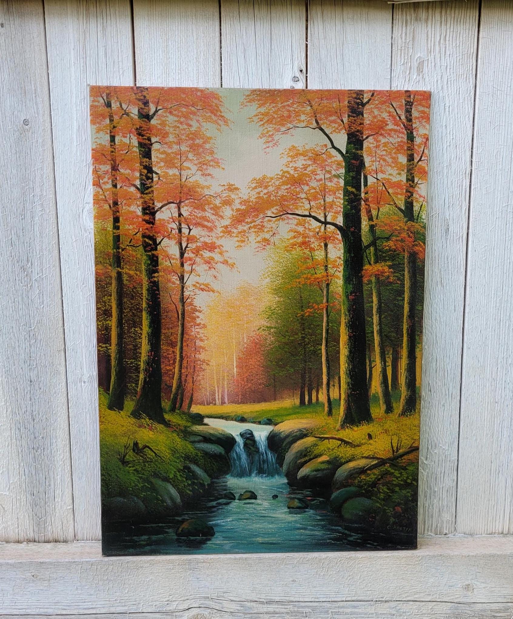 Vintage Fall Landscape Oil Painting: Signed River Woods Scene - Etsy