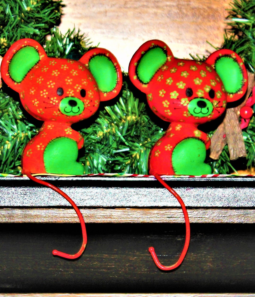 Hallmark Calico Mouse Stocking Holder | Two 1977 Hallmark Mice Stocking ...