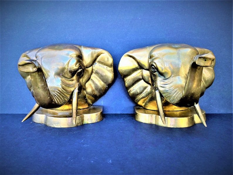Solid Brass African Elephant Head Bookends | Mid-century | Valentine's ...