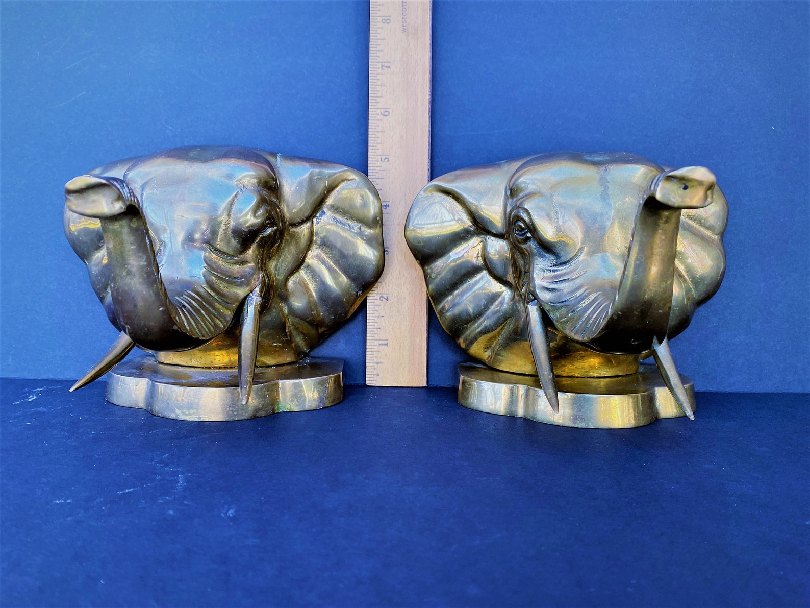 Solid Brass African Elephant Head Bookends Mid-century Valentine's Day ...