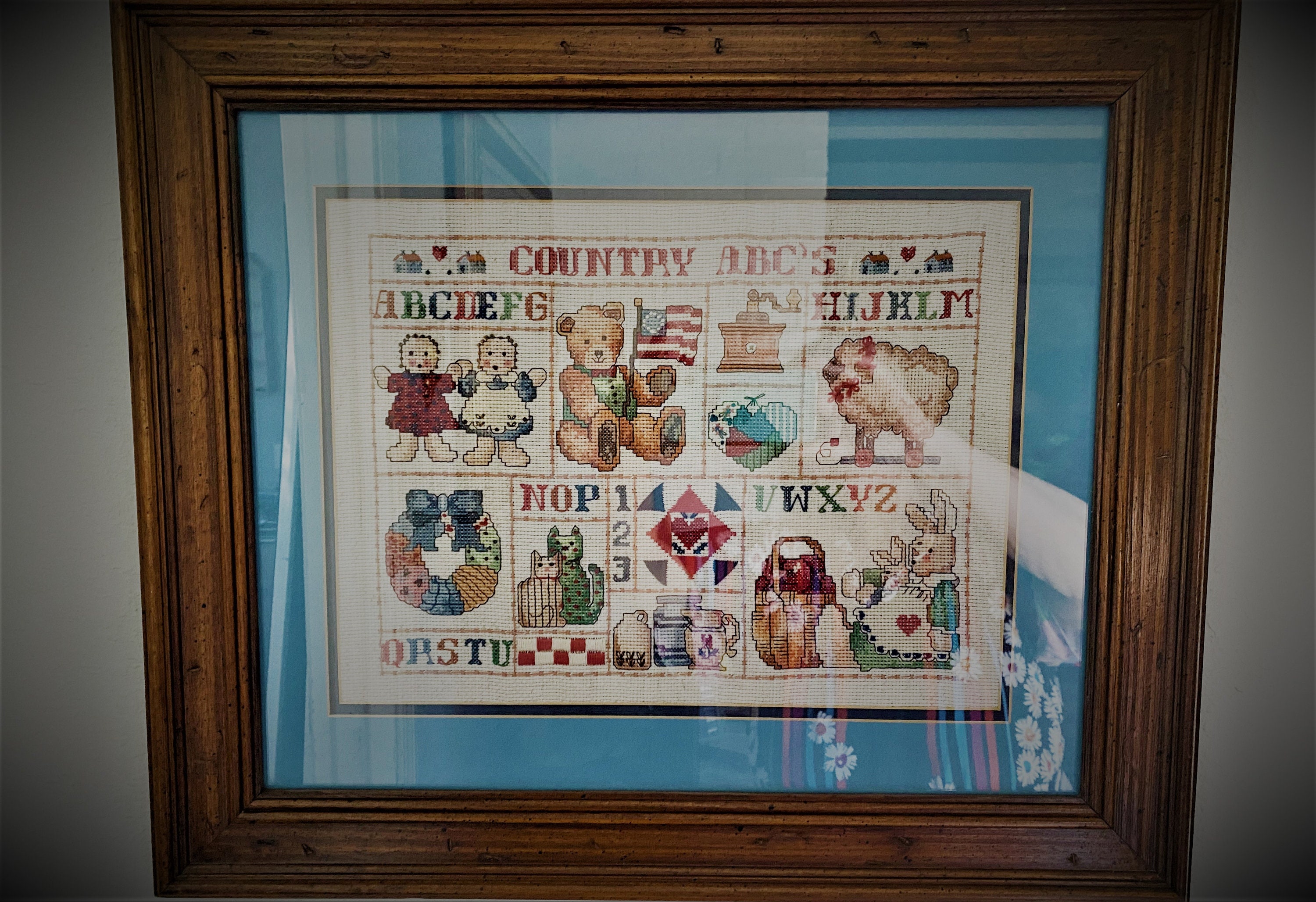 Vintage Alphabet Sampler Embroidery American Folk Art Crewel Numbers ...
