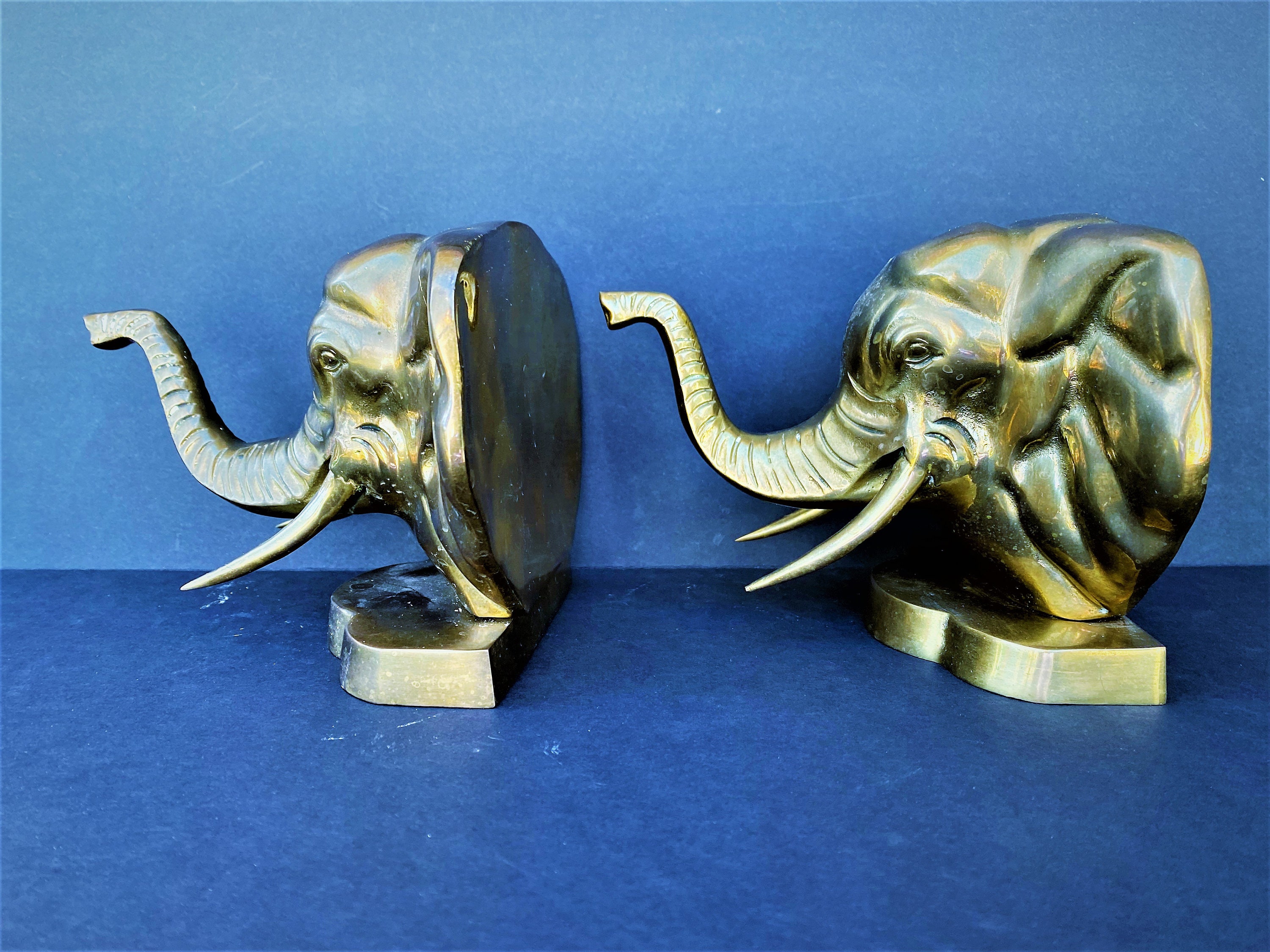 Solid Brass African Elephant Head Bookends | Mid-century | Valentine's ...