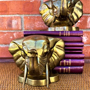 Solid Brass African Elephant Head Bookends | Mid-century | Valentine's ...
