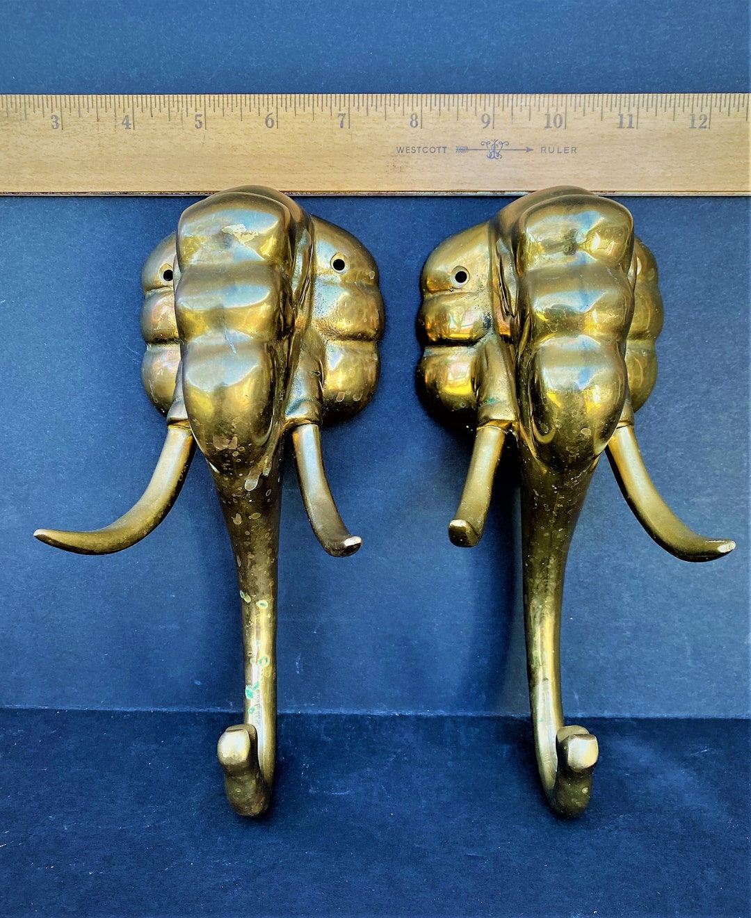 Solid Brass African Bull Elephant Head Hooks | Mid-century | Christmas ...