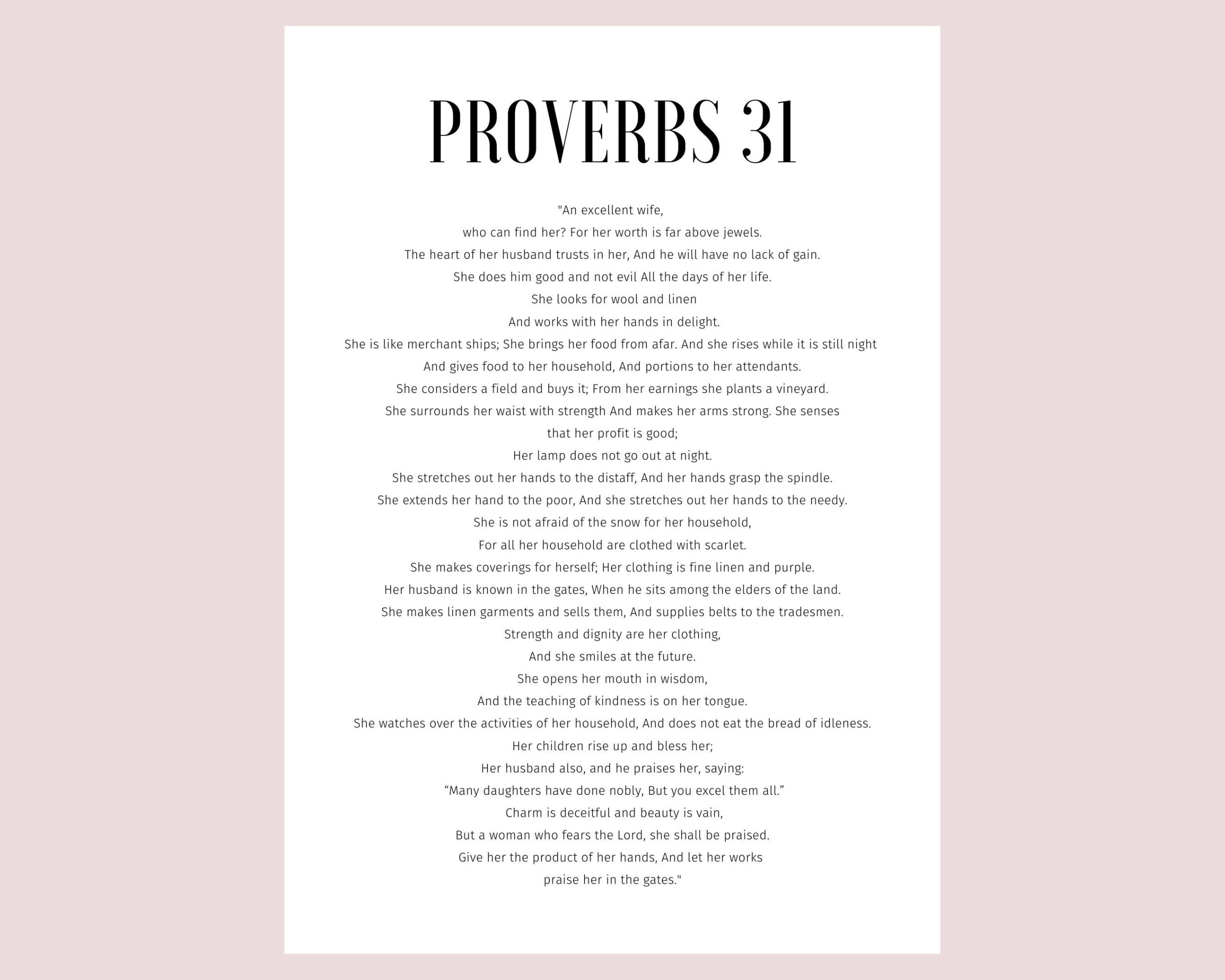 Proverbs 31 Printable, PDF Download Scripture Verse, Bible Verse Wall ...
