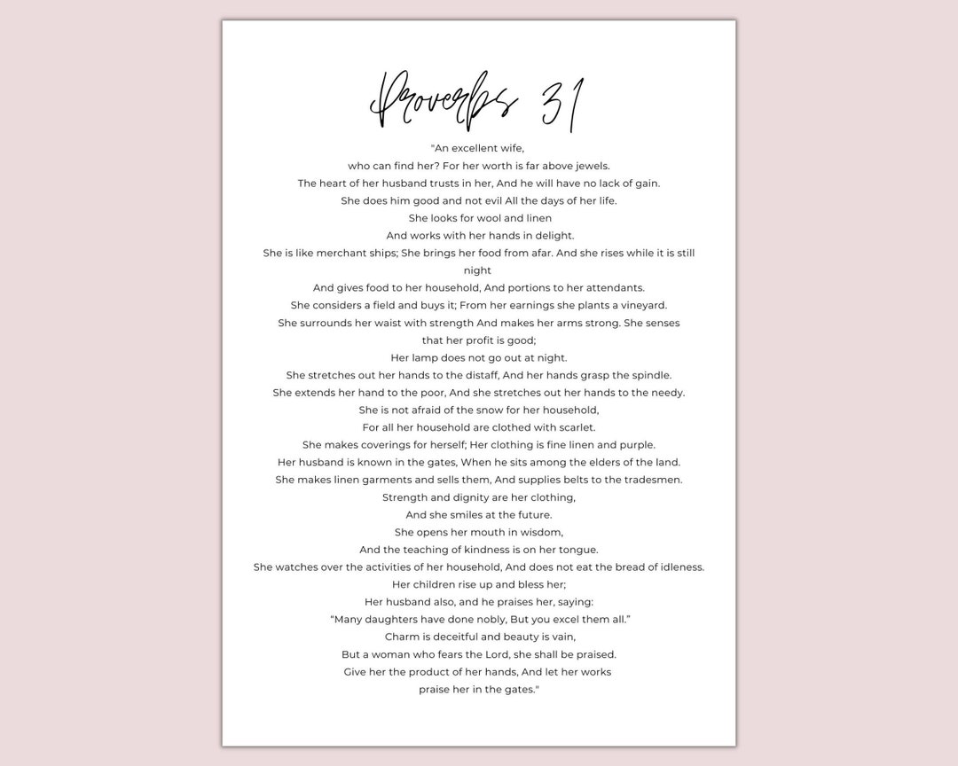 PRINTABLE - Proverbs 31:10-31 - Description of a Godly Woman, Scripture ...