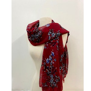 Red Floral Scarf - Etsy
