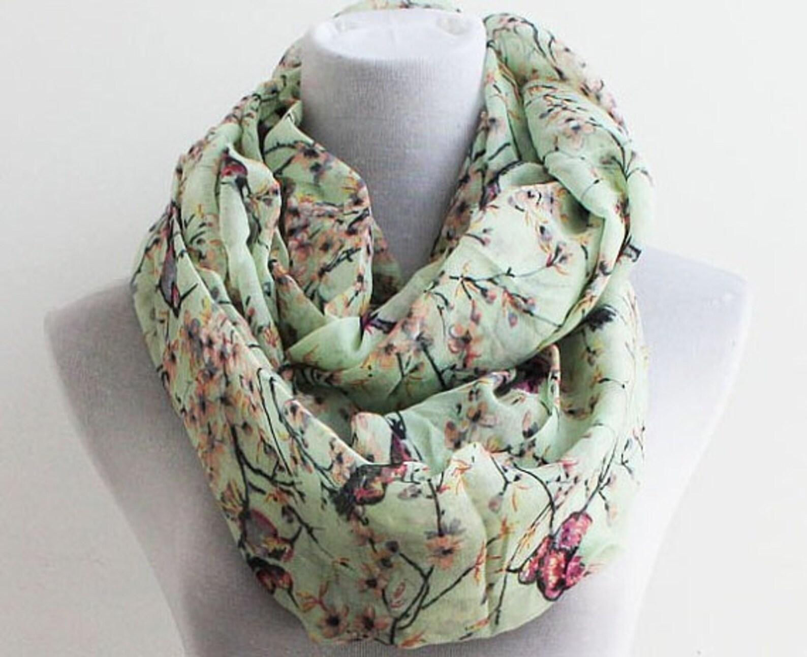 Bird Scarf Bird Print Scarf Tree Bird Scarfspring Summer - Etsy