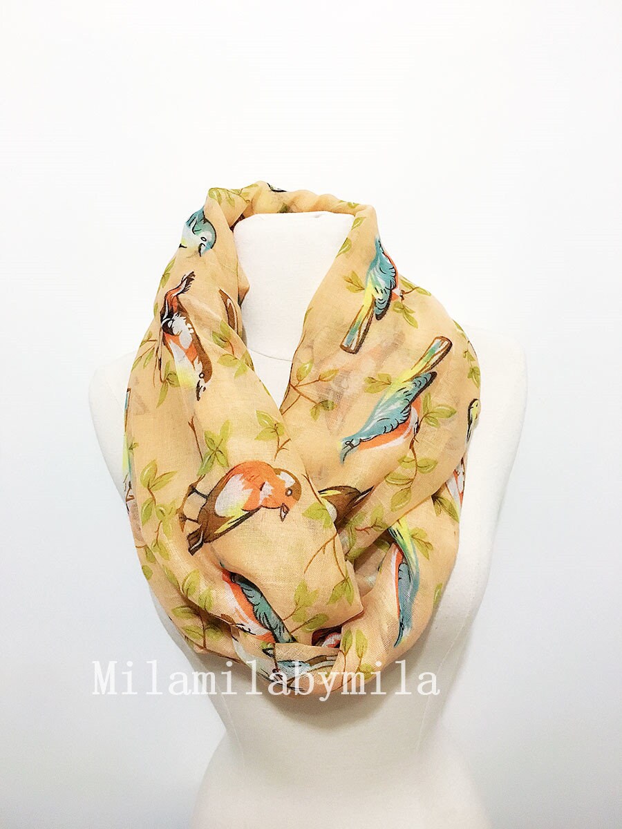 Bird Scarf Bird Print Scarf Tree Bird ScarfSpring Summer | Etsy