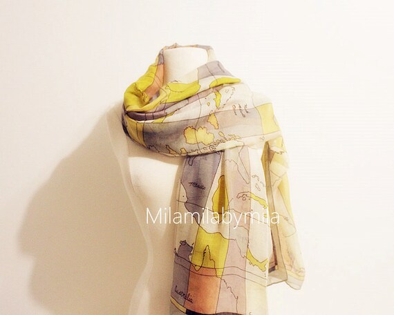 Yellow Map Scarf Map Scarfglobal Map Scarfworld Map Scarf | Etsy