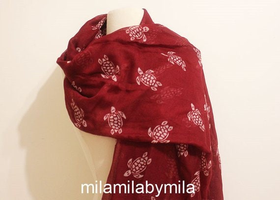 Sea Turtles Scarf Turtle Scarf Red Scarf Animal Viscose | Etsy