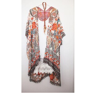 Rust Embroidered Kimono With Sleeves - Etsy