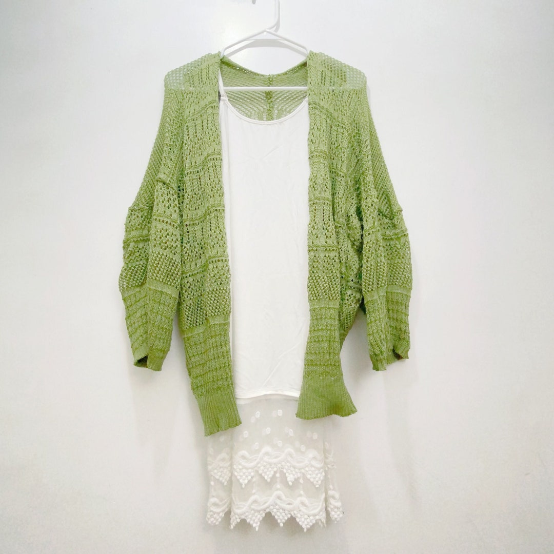 Sage Green Knit Netted Cardigan Kimono - Etsy