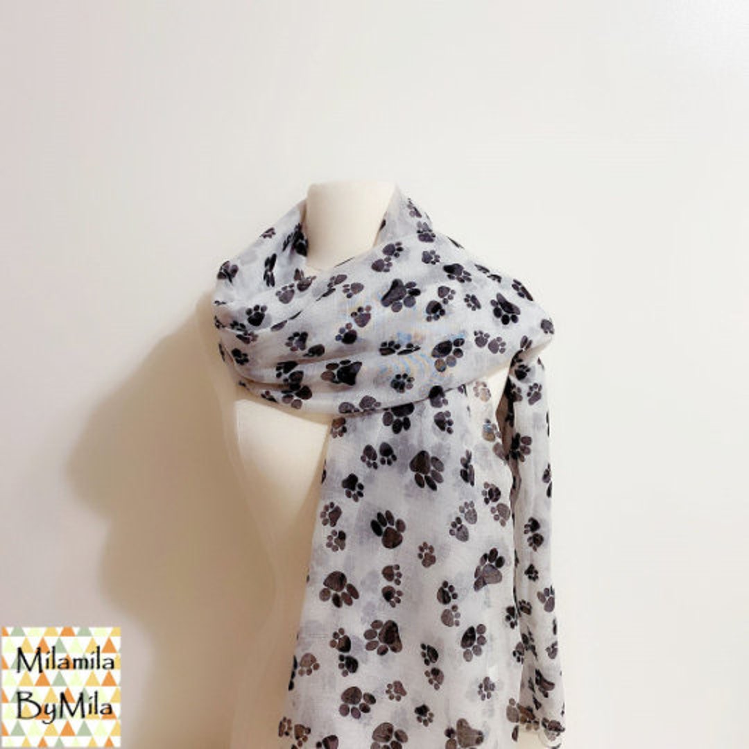Dog Paw Scarf, Dog Paw Infinity Scarf, off White Black Scarf, Dog Paw ...