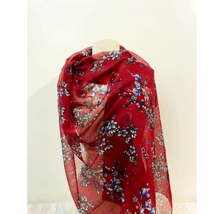 Red Floral Scarf - Etsy