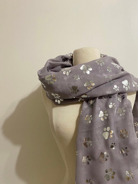 Dog Paw Print Scarf Animal Scarf Gray Scarf Dog Paw Scarf - Etsy