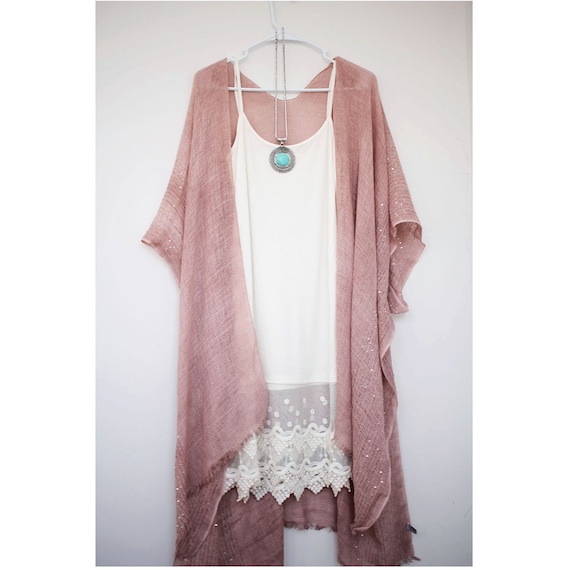 Pink Lightweight Summer Kimono With Sequins and Baby Fringes - Etsy