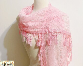 Pink Lace Scarf | Etsy