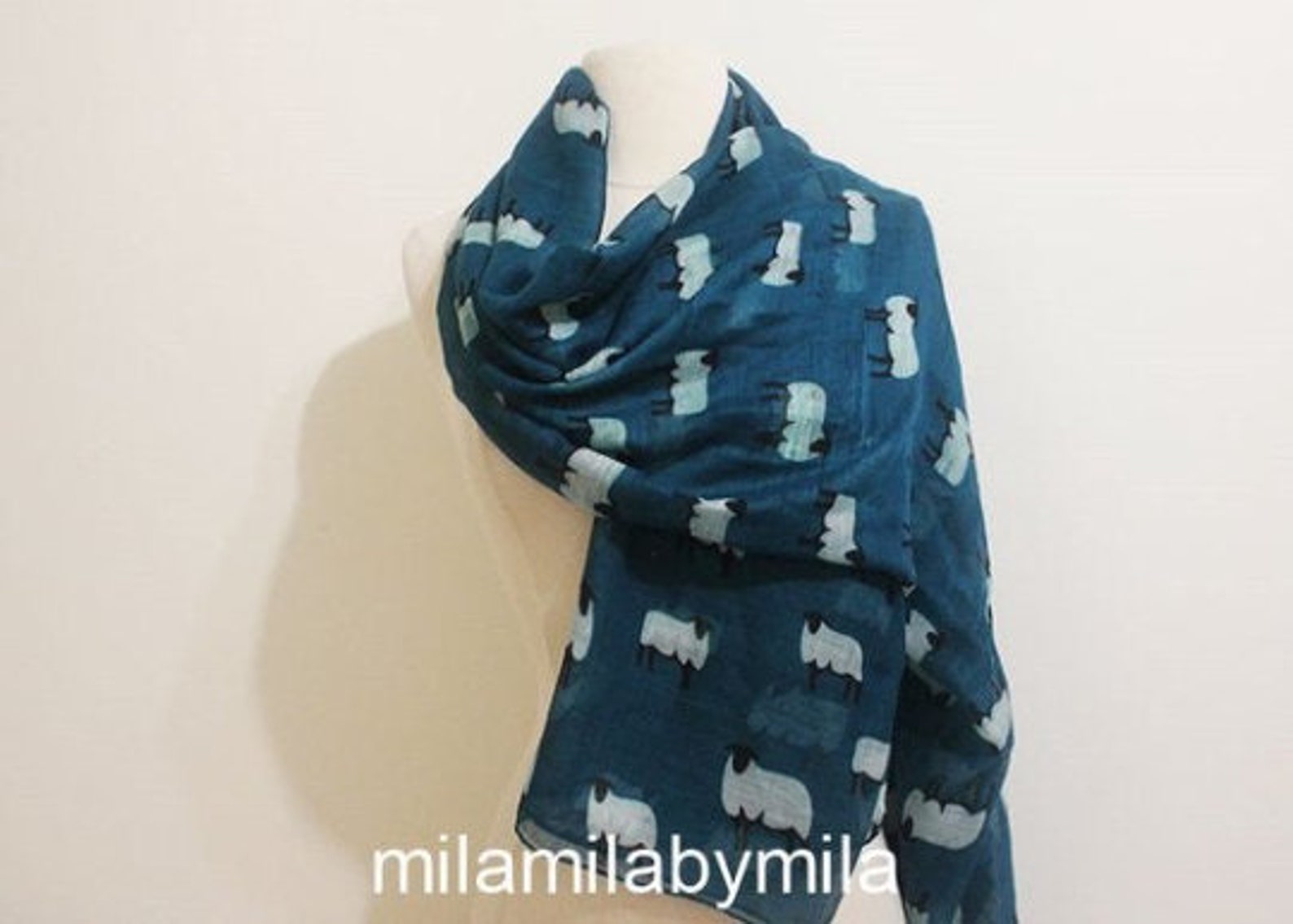 Teal Green Sheep Scarf Farm Animal Scarf Sheep Print Scarf | Etsy