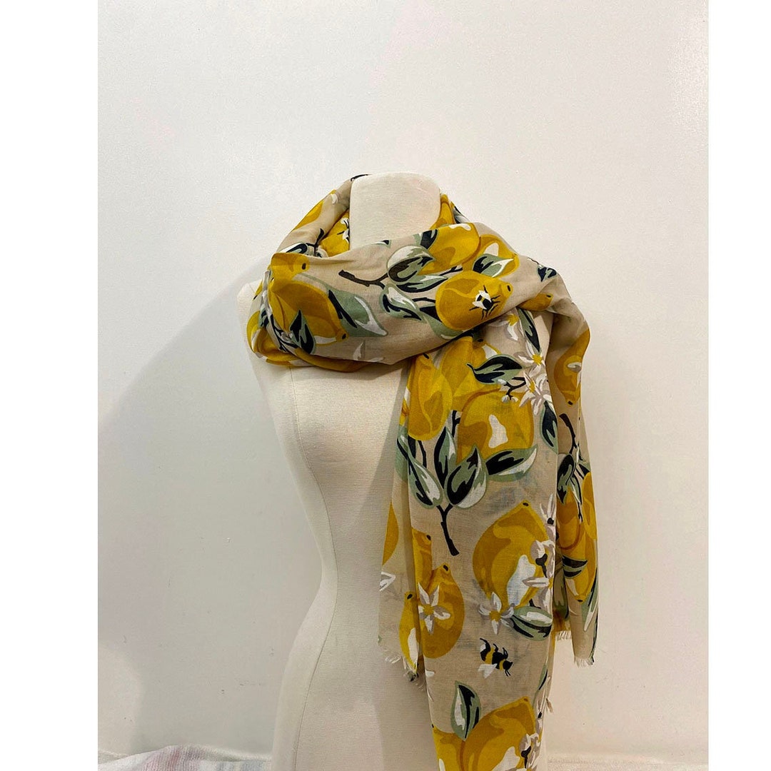 Scarf Shawl Wrap, Lemon Tree Leaf Print Taupe Large Scarf Fall Autumn ...
