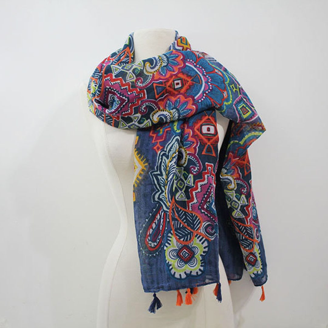 Tribal Exotic Denim Blue Pattern Scarves Minority Print - Etsy