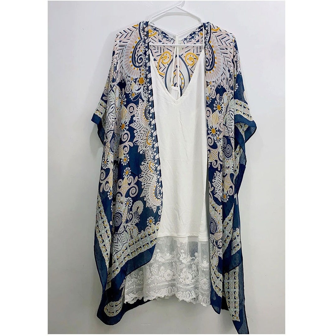 Women Beach Kimono Cover up Navy Mandala Boho Pool Kimonos - Etsy