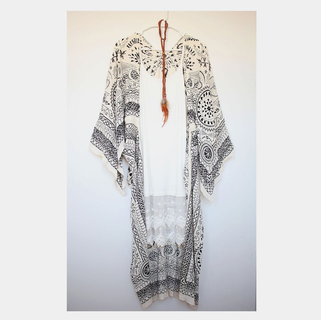 White Long Boho Duster Kimono - Etsy