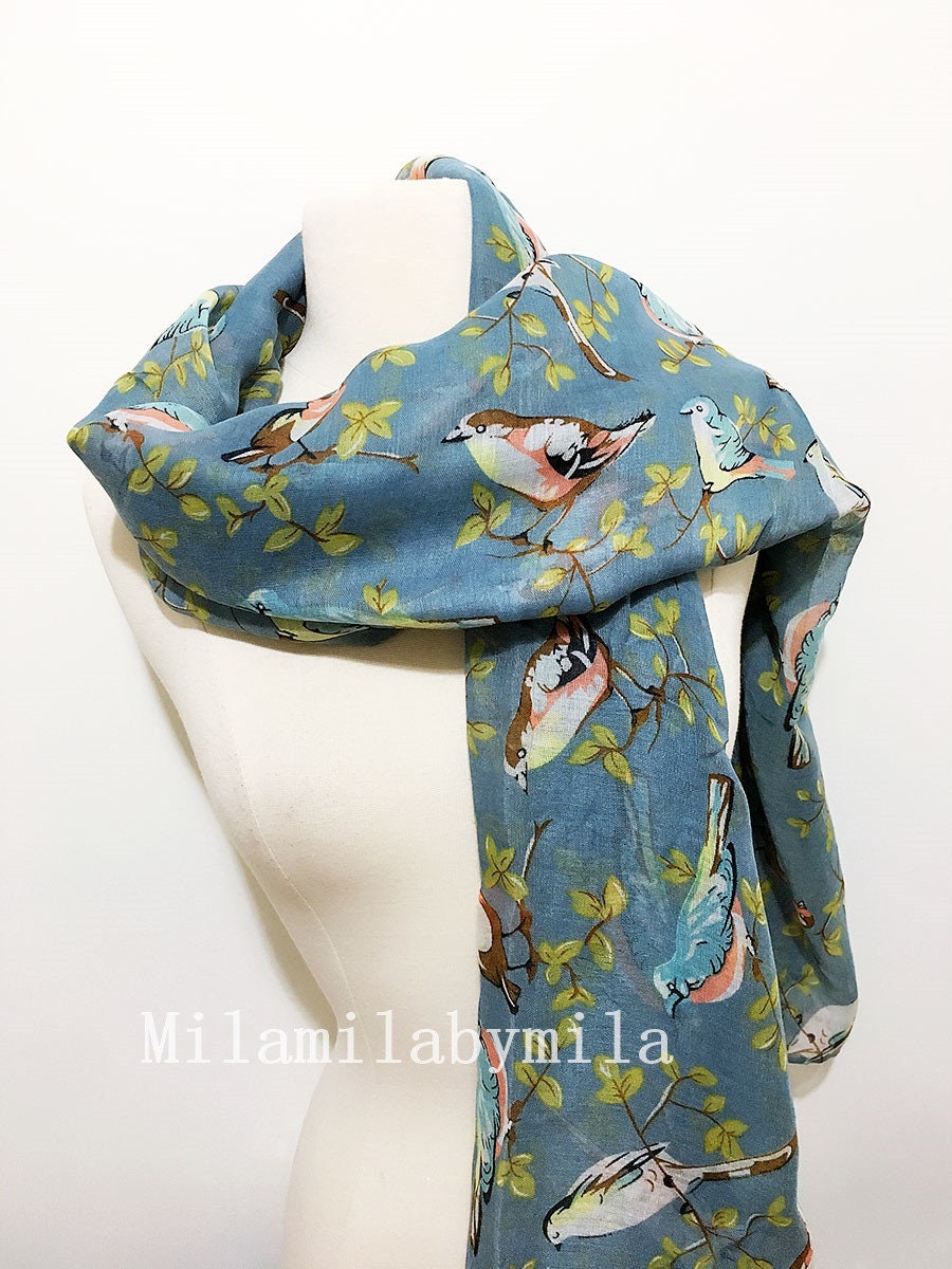 Bird Scarf Bird Print Scarf Tree Bird ScarfSpring Summer | Etsy