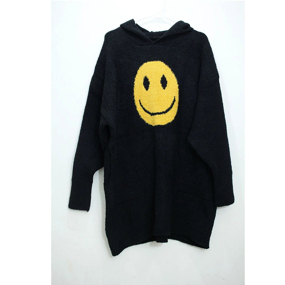 Smiley Face Sweater With Hood in Black, Happy Face Sweatshirts, Smiley ...