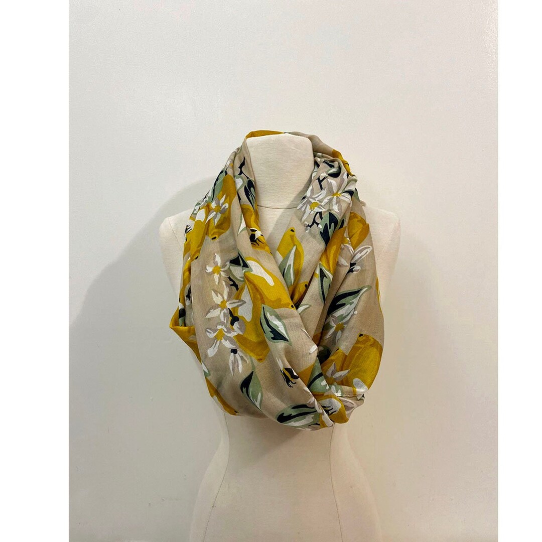 Infinity Scarf Shawl Wrap, Lemon Tree Leaf Print Taupe Large Scarf Fall ...