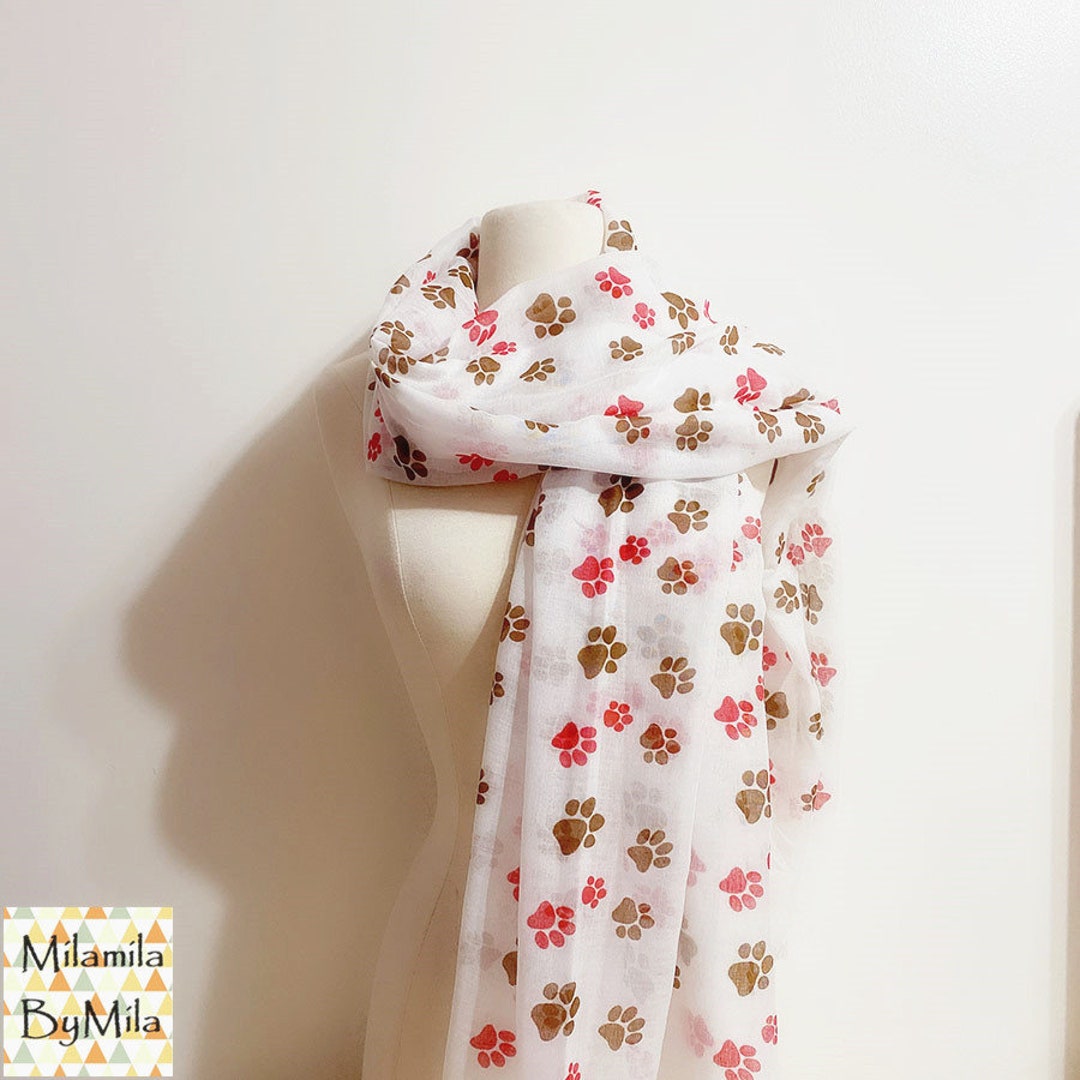 Dog Paw Scarf, Dog Paw Infinity Scarf, Gray Scarf, Dog Paw Print Scarf ...