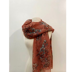 Red Floral Scarf - Etsy