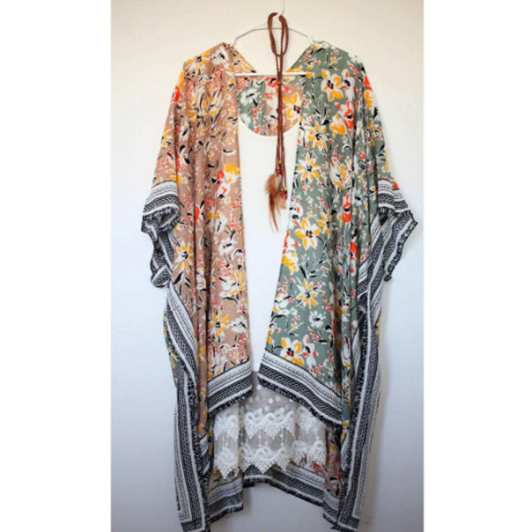 Olive Patchwork Floral Boho Kimono - Etsy
