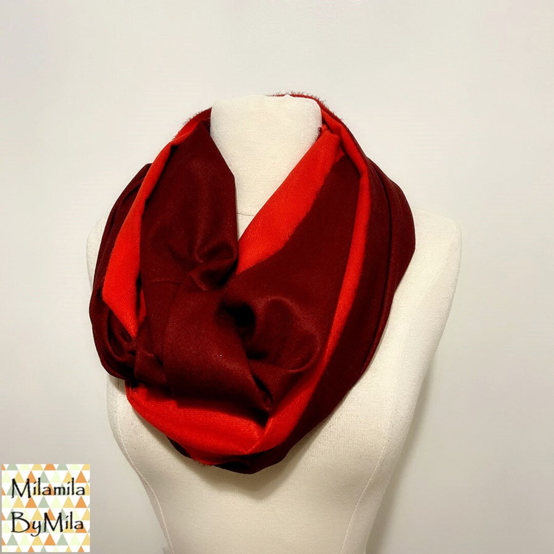 Red Soft Burgundy Reversible Infinity Scarf, Heavy Weight Scarf, Fringe ...