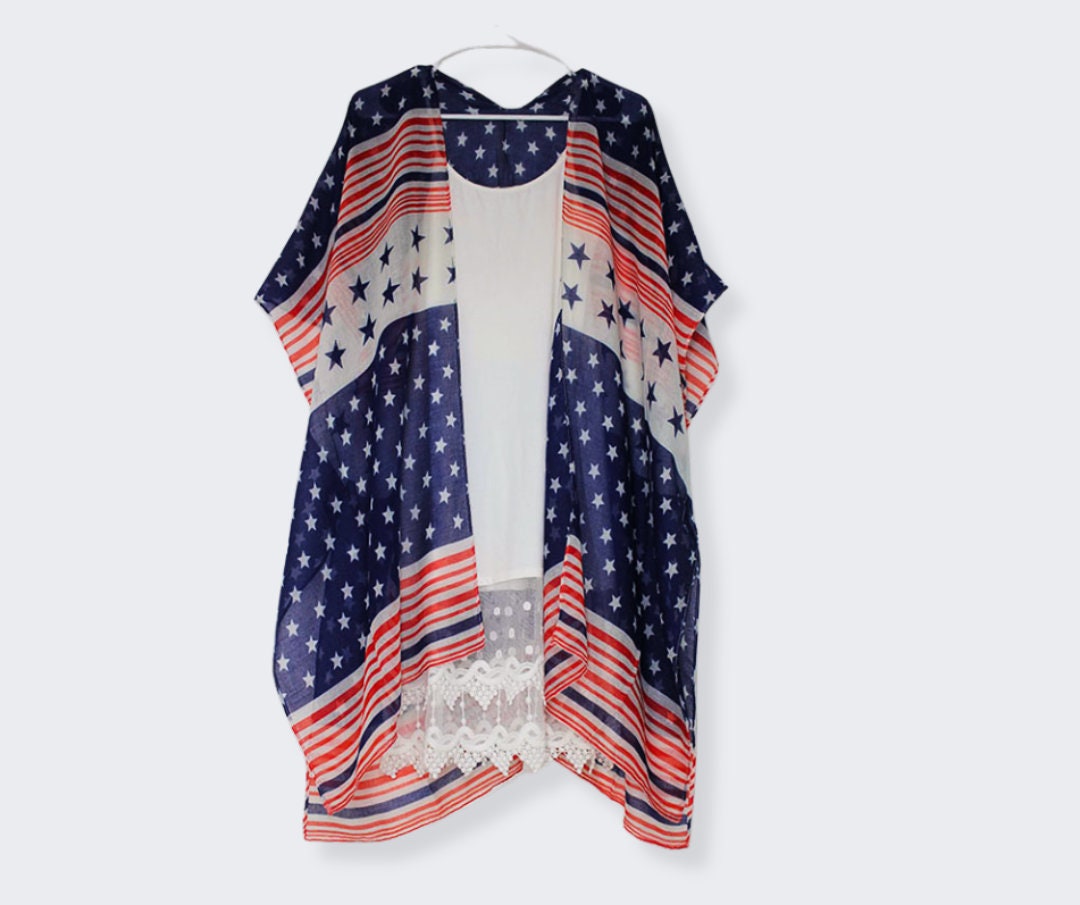 American Flag Kimono Lightweight Airy Cardigan Election Outfit Voter ...