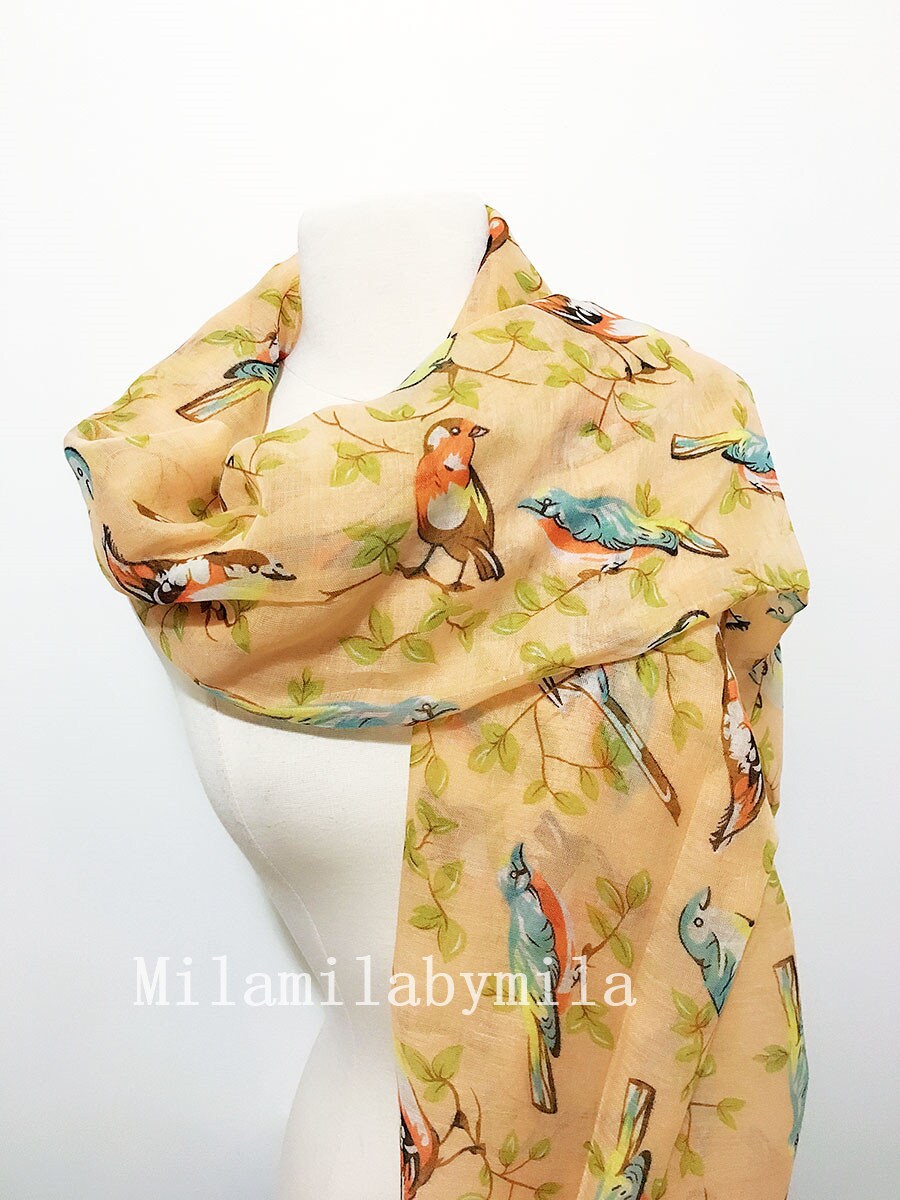 Bird Scarf Bird Print Scarf Tree Bird ScarfSpring Summer | Etsy