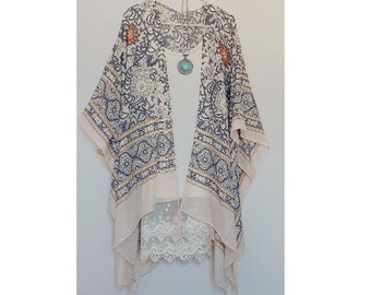Hippie Bohemian Patchwork Silk Kimono, Choose Your Color, Recycled Silk ...
