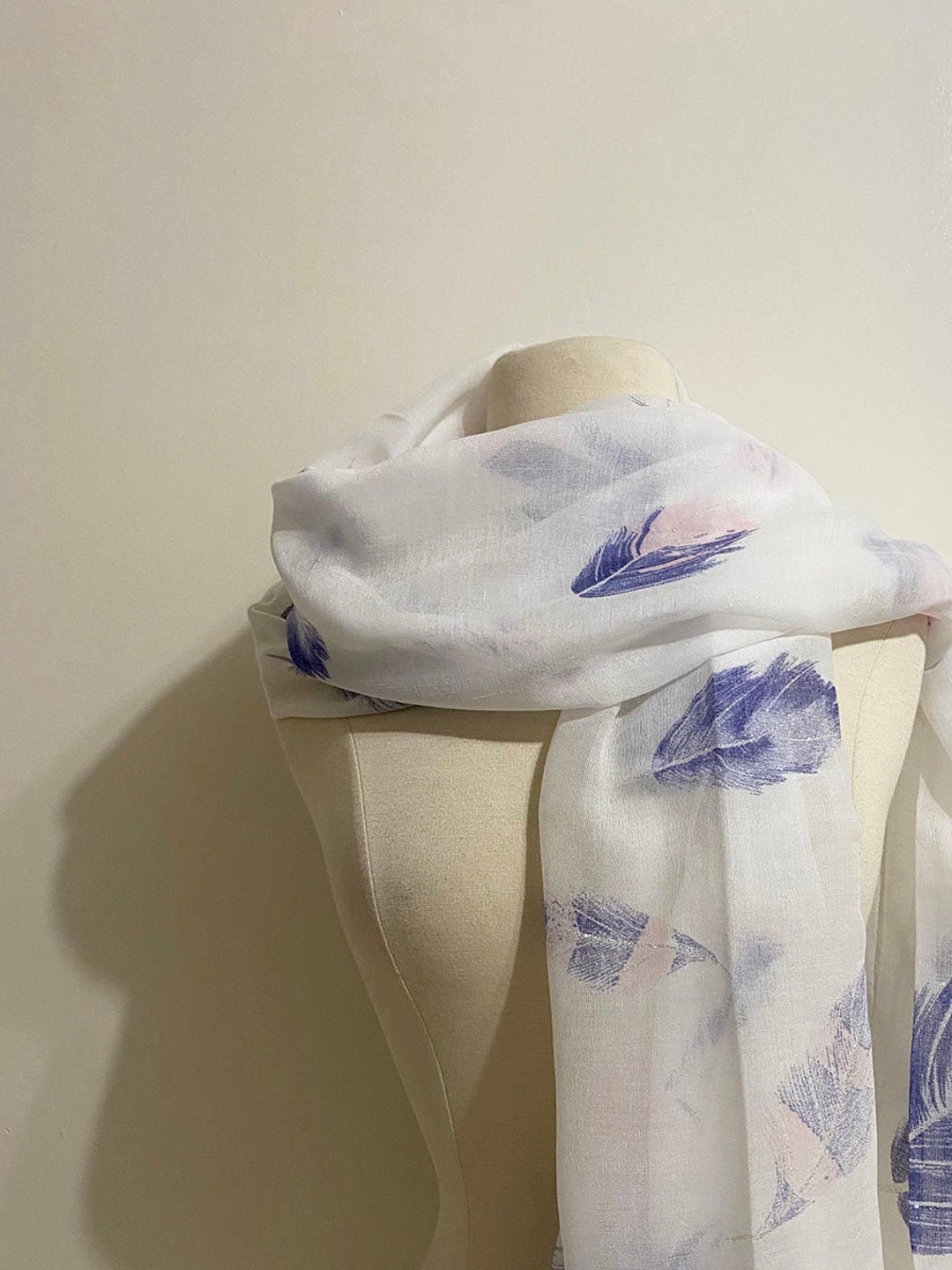 Feather Scarf, Feather Print Shawl, Women Gift, Wing Scarf, Mom Gift ...