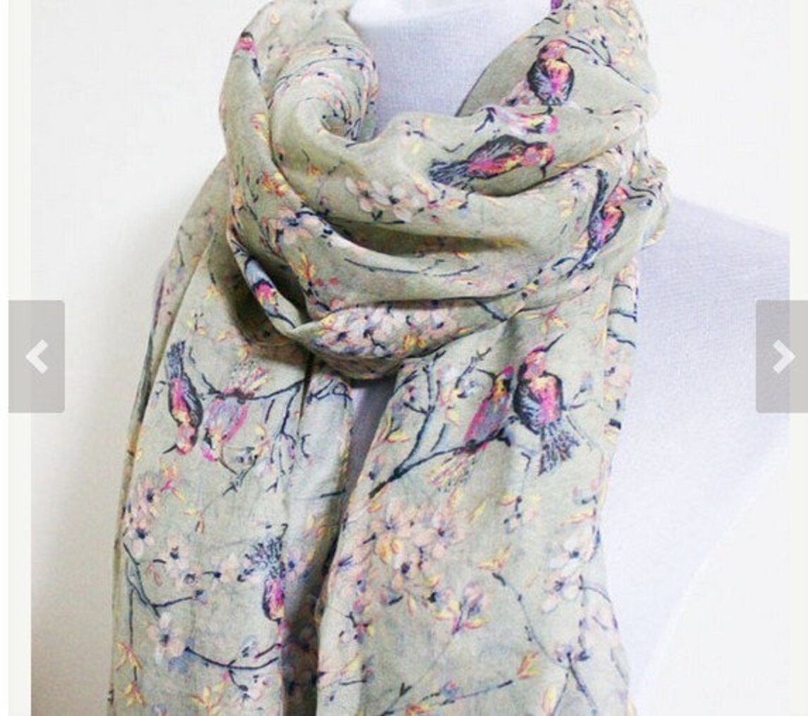 Bird Scarf Bird Print Scarf Tree Bird Scarfspring Summer - Etsy