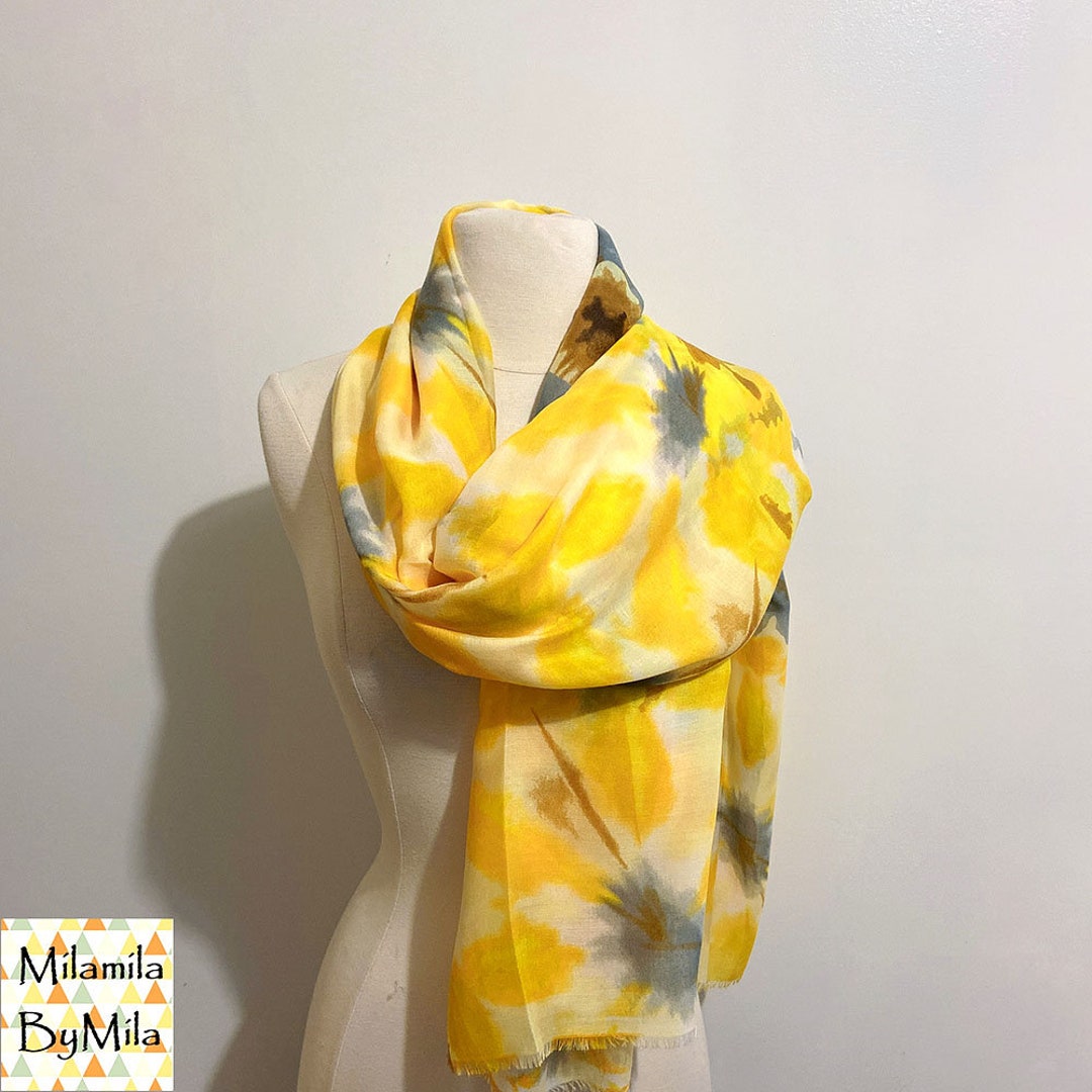 Yellow Abstract Watercolor Flower Scarf, Tie Dye Scarf, Infinity Scarf ...