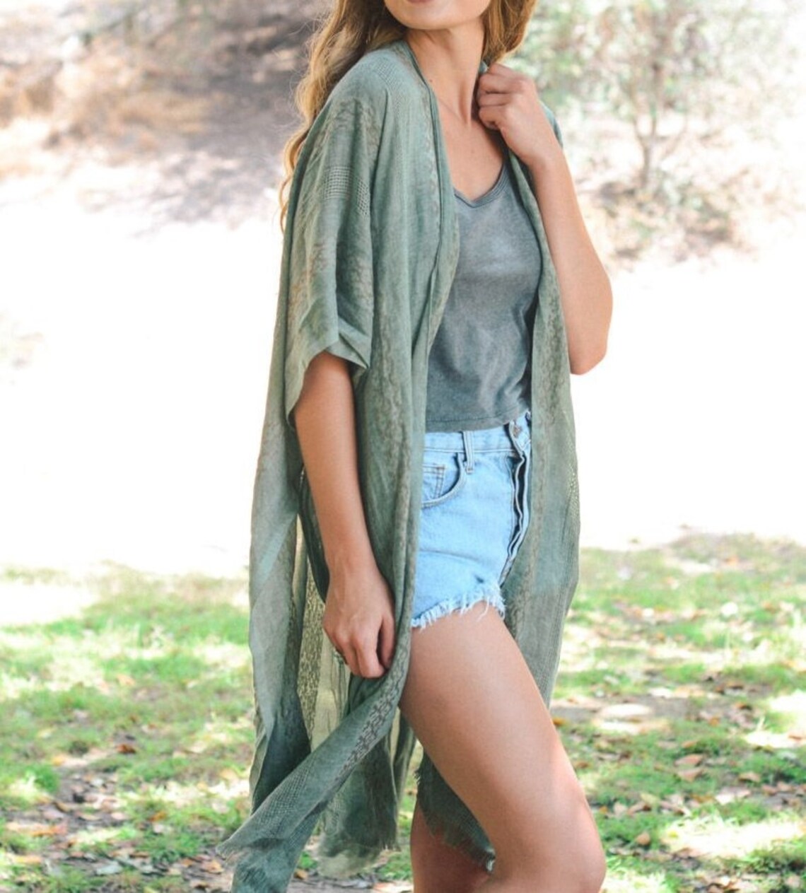 Kimono Duster Gray Boho Pattern | Etsy