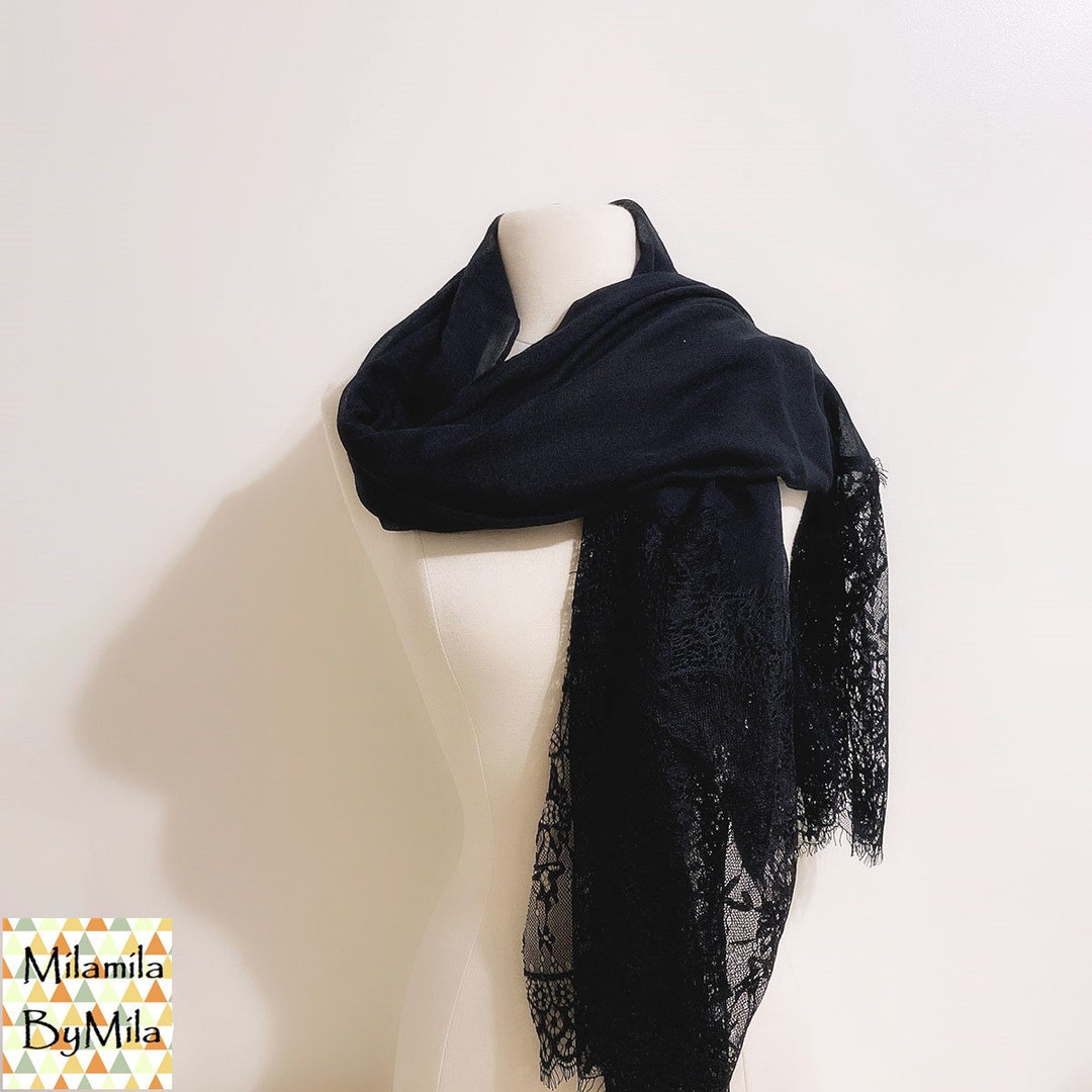 Lace Scarf, Black Scarf Shawl, Bridesmaid Scarf, Wedding Scarf, Bridal ...
