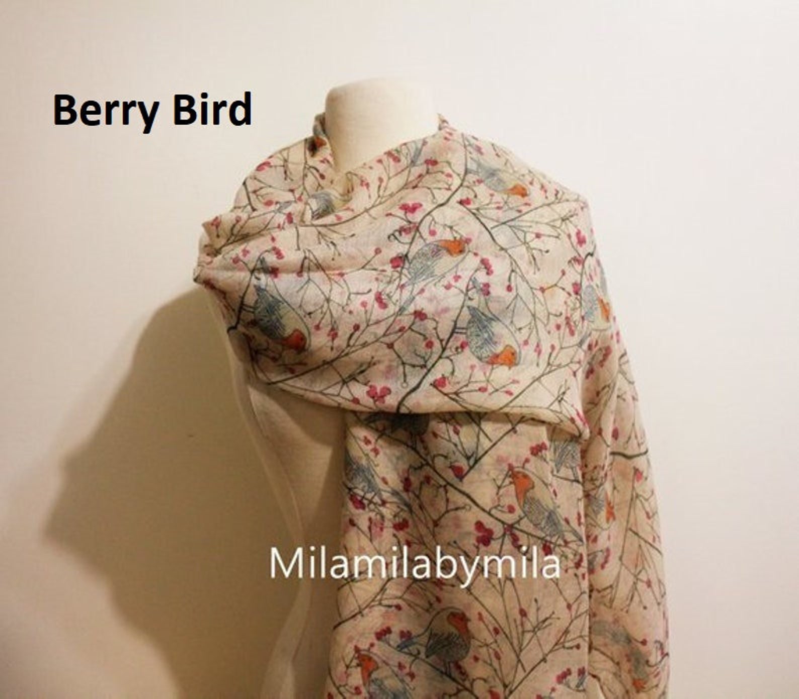 Bird Scarf Bird Print Scarf Beige Bird Scarf Colorful - Etsy