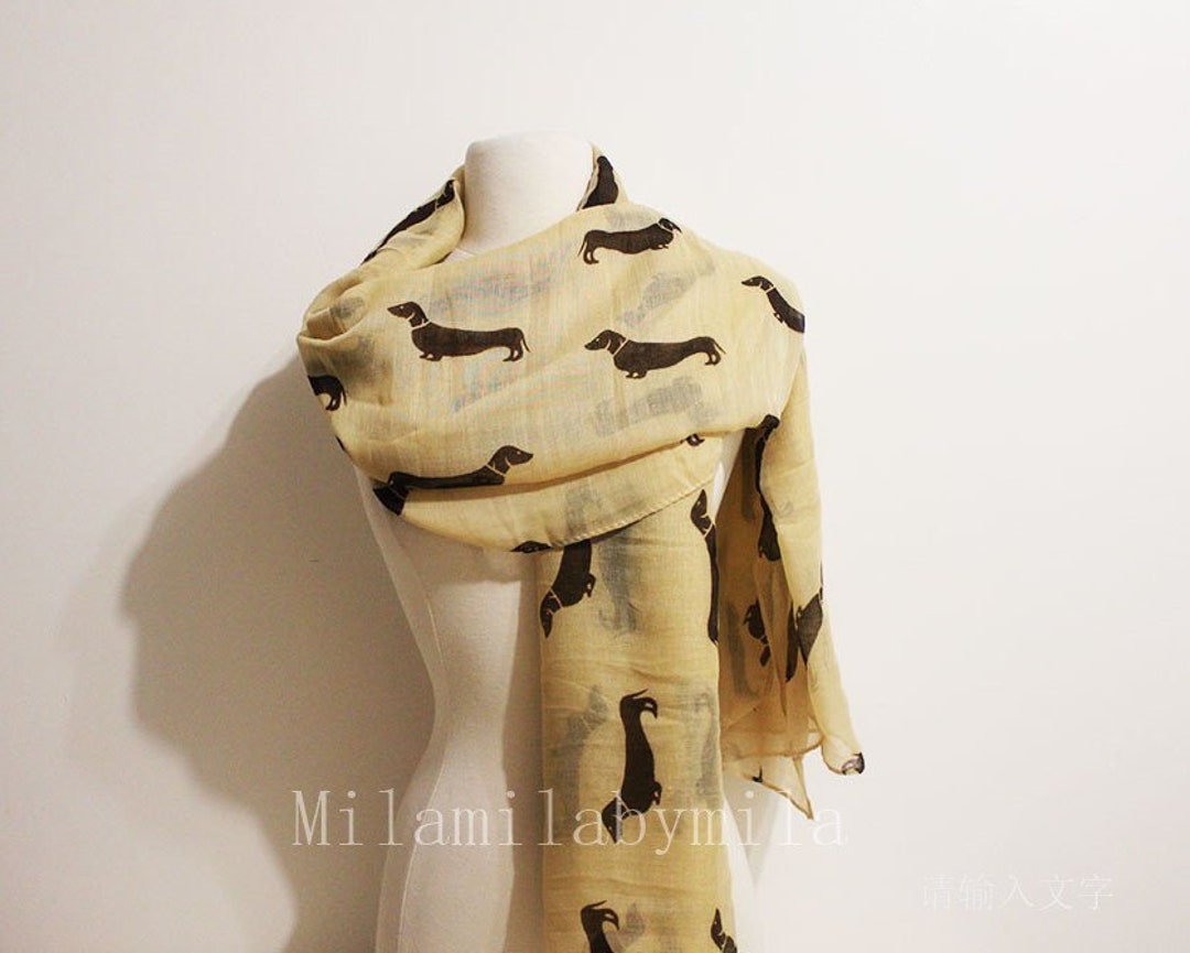 Tan Dachshund Dog Scarf, Dachshund Scarf, Gray Dog Scarf, Dog Print ...