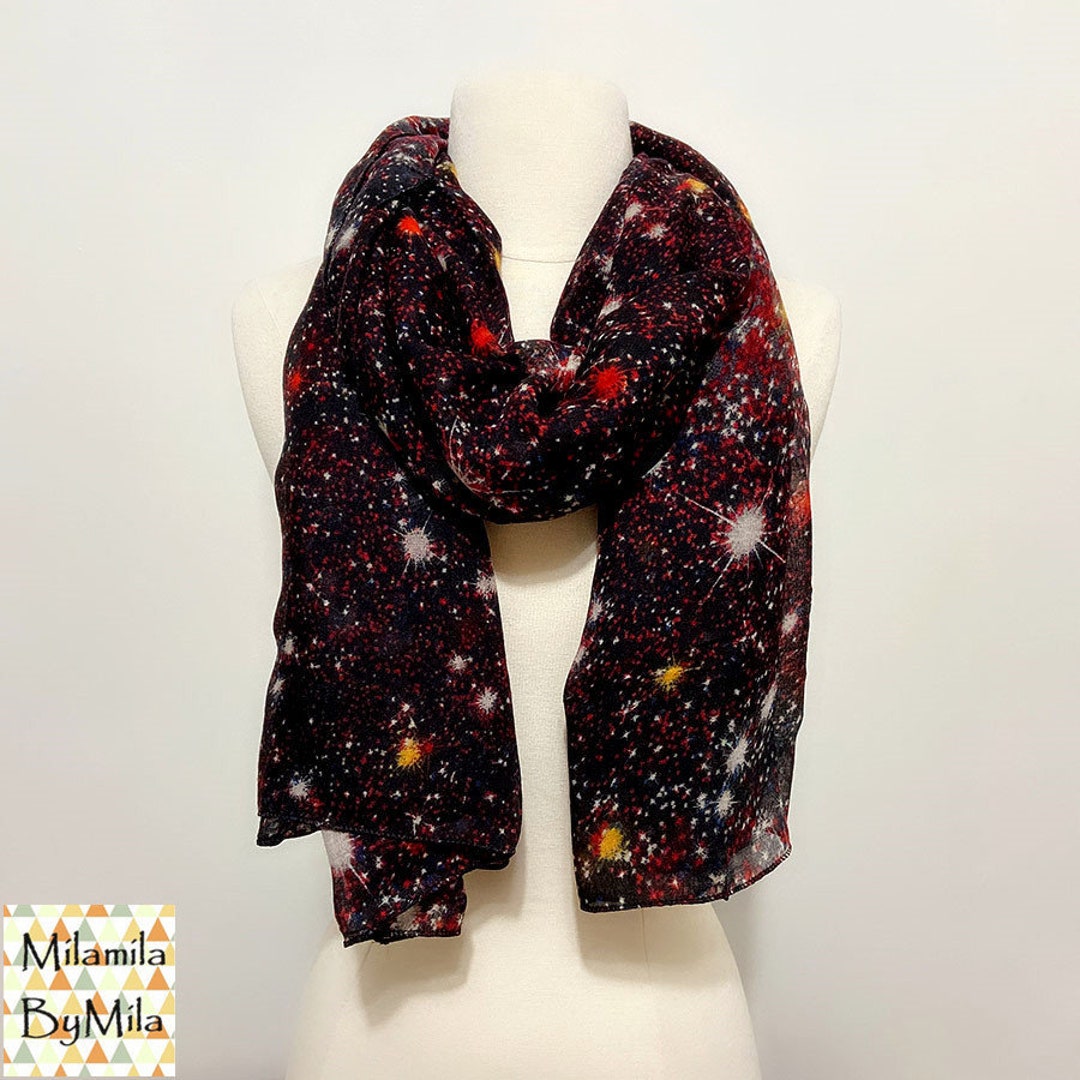 Red Galaxy Scarf Galaxy Scarf Moon and Stars Print Scarf - Etsy