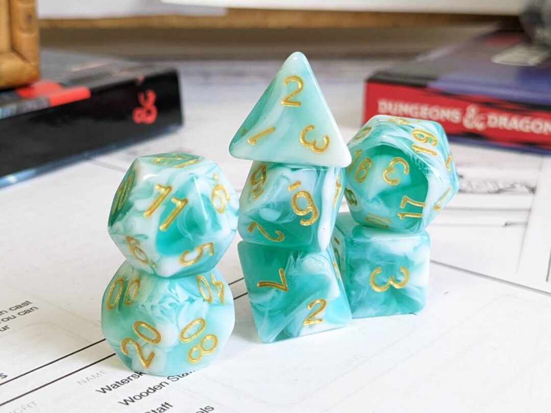 Aqua Swirl, Dungeons and Dragons Dice 7, DND, TTRPG, Polyhedral Dice - Etsy