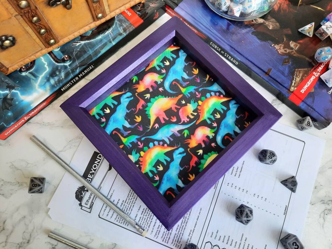 Rainbow Dinosaur Dice Tray, Personalised Dnd Dice Tray, Gaming Dice ...