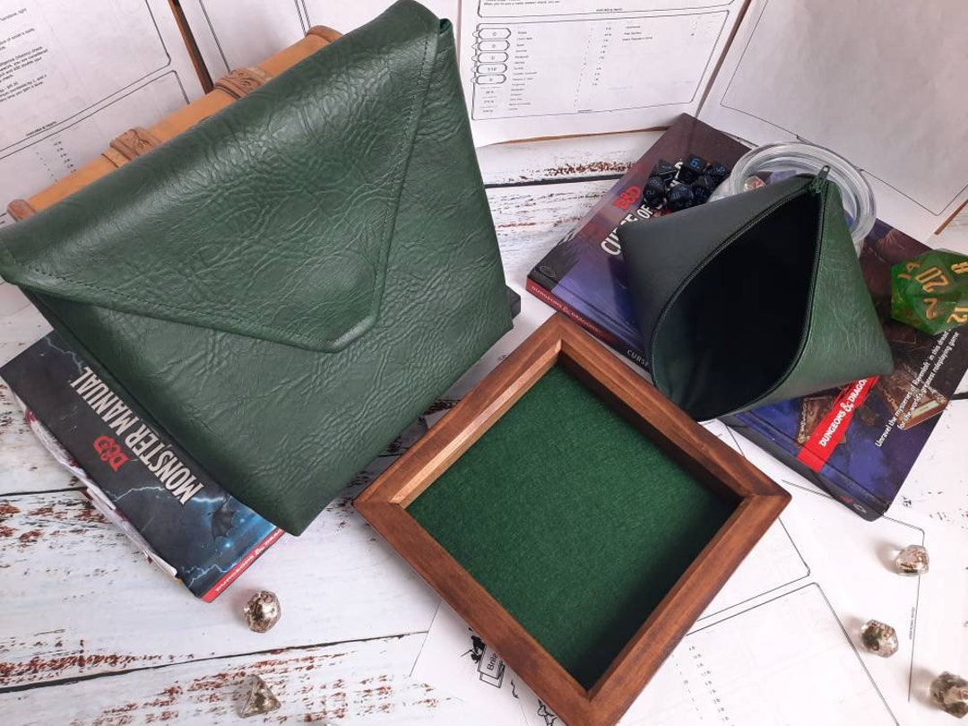Green Faux Leather Dice Tray Bundle, Rolling Tray, Personalised Tray ...