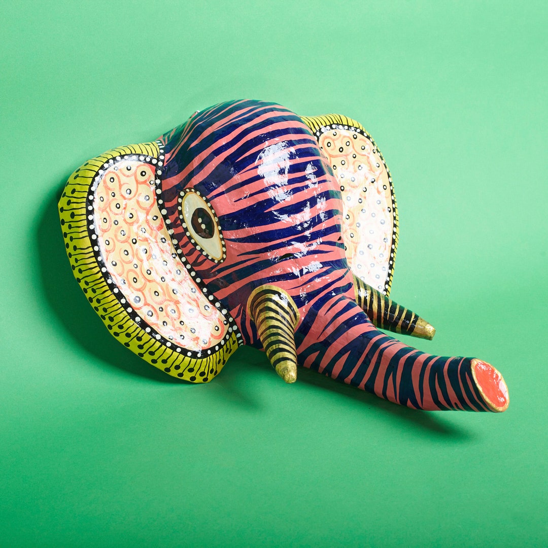 Elephant Head Mask, Wall Art, Animal Paper Mache,made in Haiti Mask ...